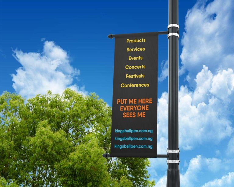 Street light lamp post outdoor banners advertising in Lagos, Nigeria
