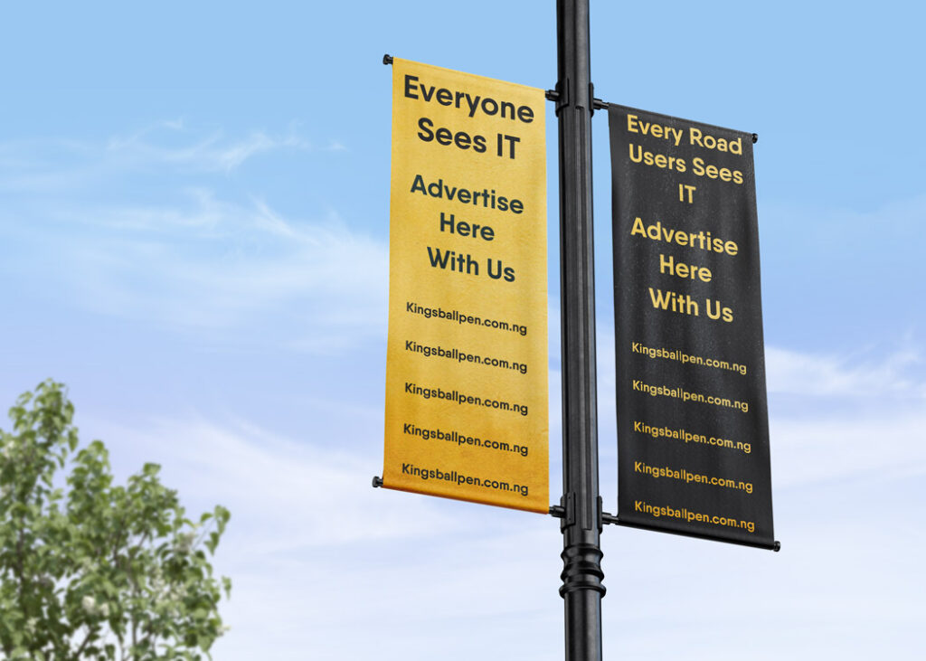 Street light lamp post outdoor banners advertising in Lagos, Nigeria